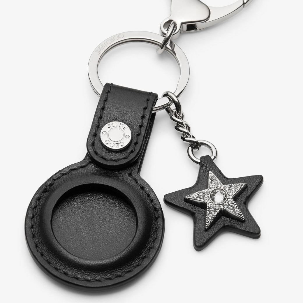 Airtag Charm |Black Calf Leather Airtag Charm with JC Emblem | JIMMY CHOO AU