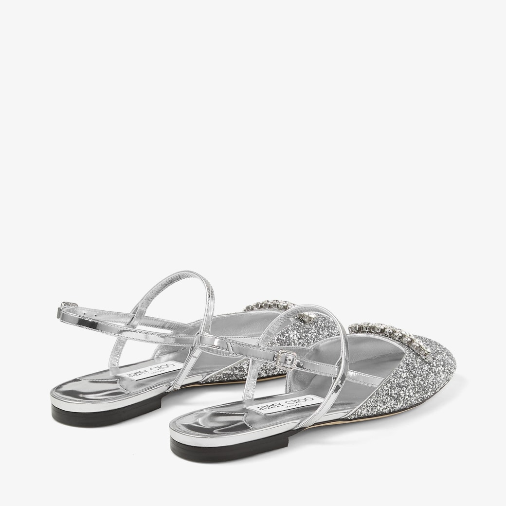 Belinda Sling Back Flat | Silver Powder Glitter Fabric and Liquid Metal ...