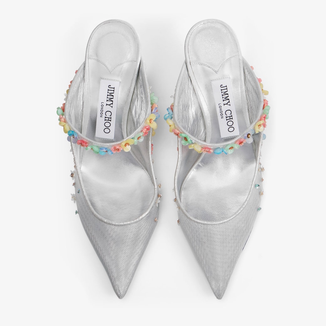 Bing Daisy 65 |Silver Metallic Mesh Mule with Daisy Embroidery | JIMMY CHOO