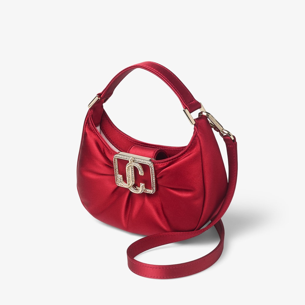 Edie Hobo Mini | Ruby Red Satin Mini Bag | JIMMY CHOO