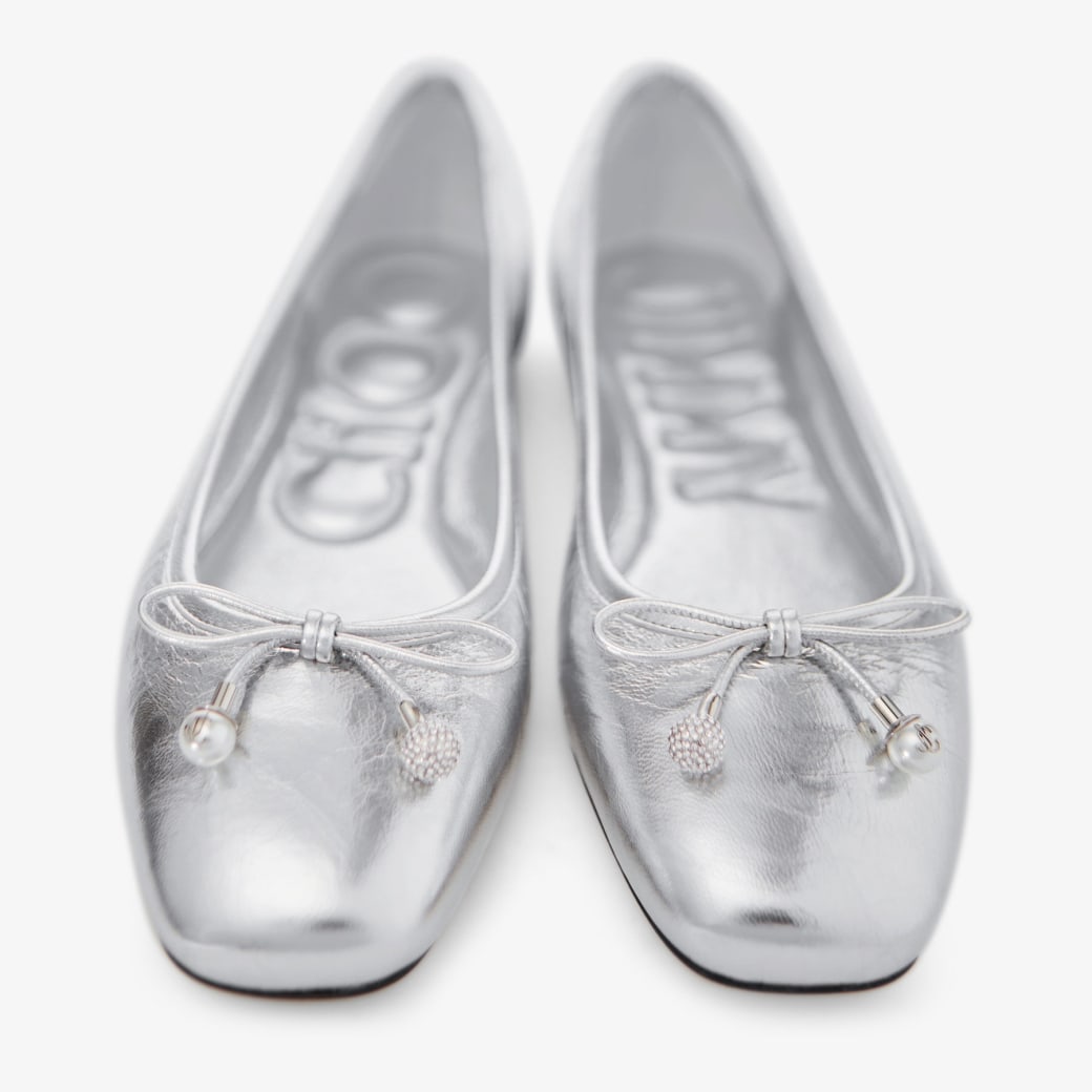 Elme Flat | Silver Vintage Metallic Leather Flats | JIMMY CHOO AU