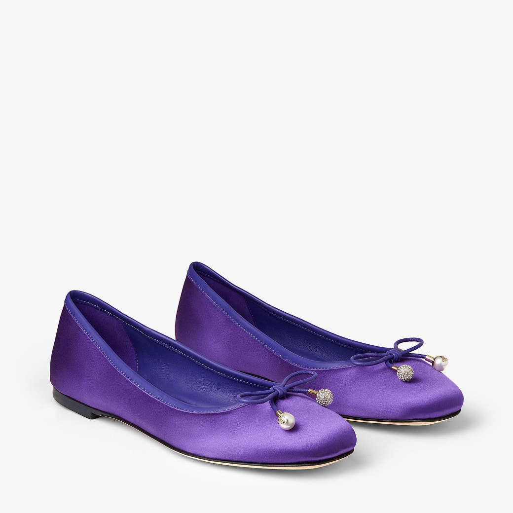 Elme Flat | Purple Satin Flats with Pearl Embellishment | JIMMY CHOO