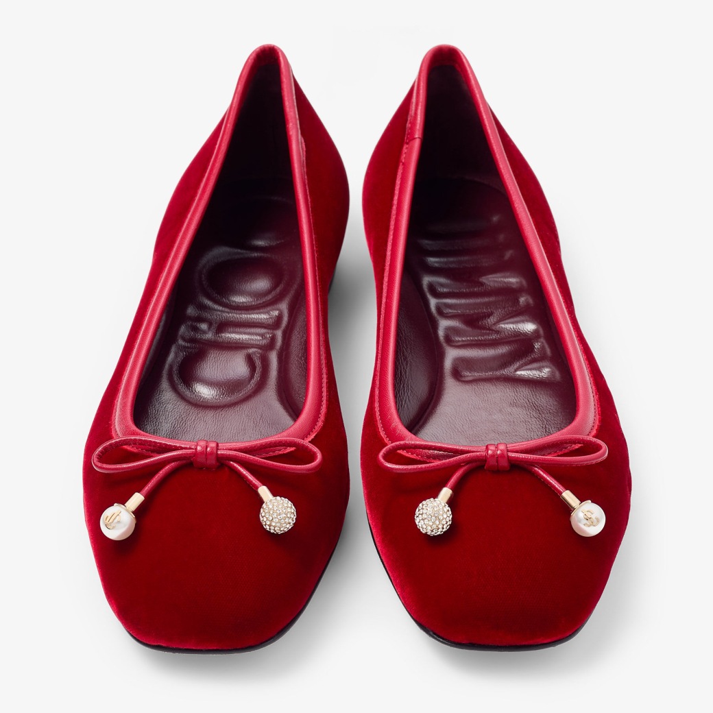 Elme Flat | Ruby Red Velvet Flats | JIMMY CHOO AU