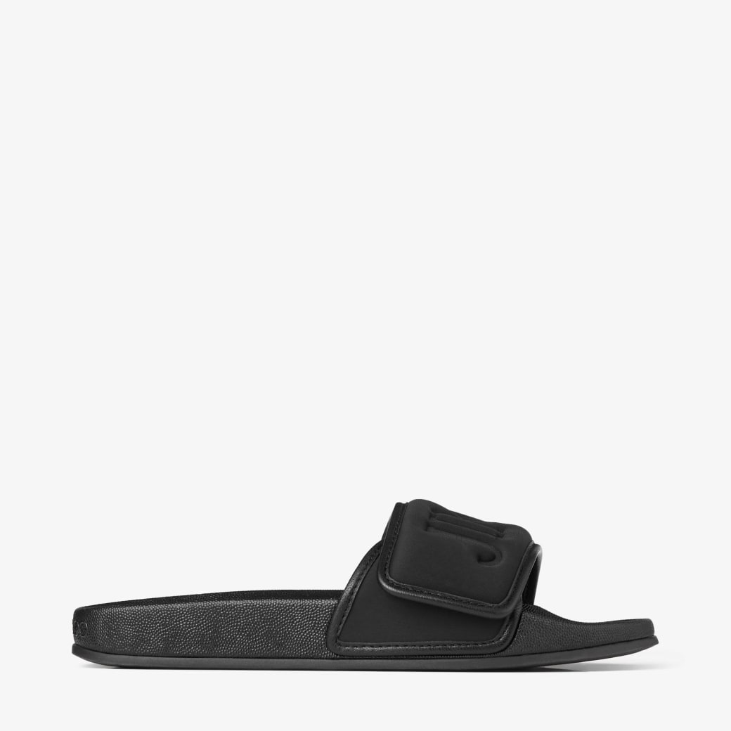 Fitz/F | Black Puffed Logo Lycra Slides | New Collection | JIMMY CHOO NZ