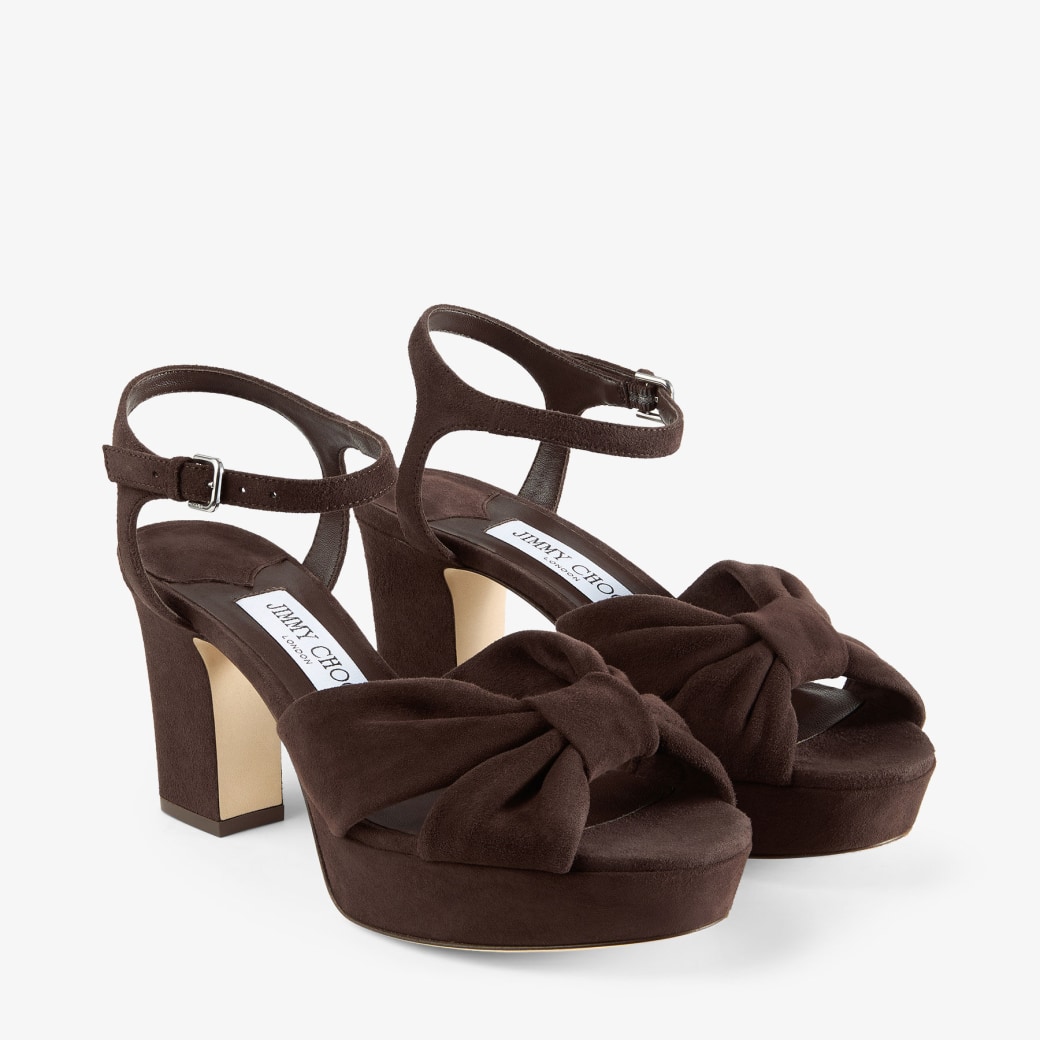 Heloise 80 | Chocolate Suede Platform Sandals | JIMMY CHOO AU