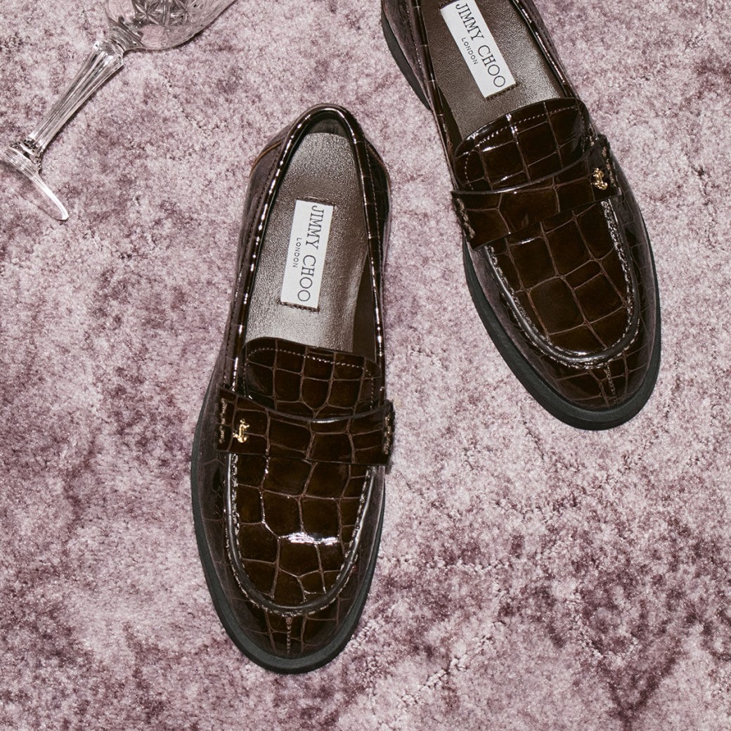 Ivy Loafer | Sambuco Shiny Croc Embossed Leather Loafers | JIMMY CHOO