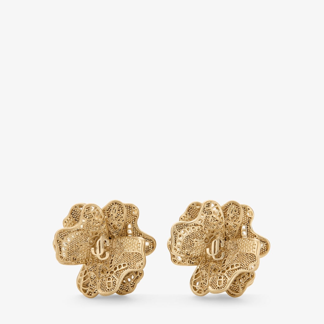 Lace Corsage Studs | Gold Finish Metal Corsage Earrings | JIMMY CHOO