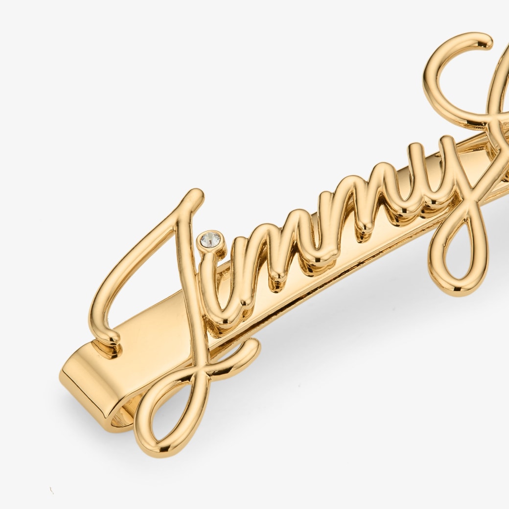 Logo Script Hairpin | Gold Finish Script Hairpin | JIMMY CHOO