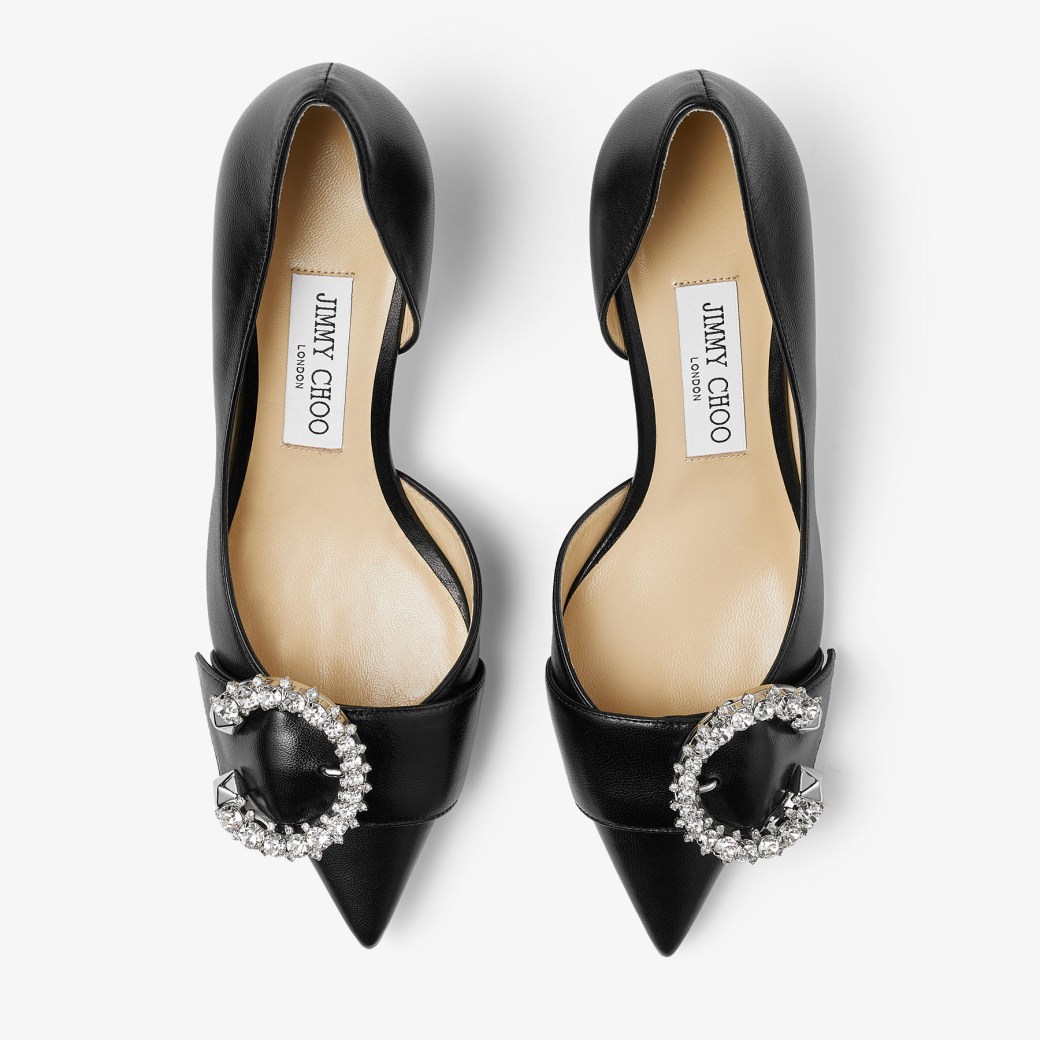 Melva Dorsay 50 | Black Nappa Leather d'Orsay Pumps with Crystal Buckle ...