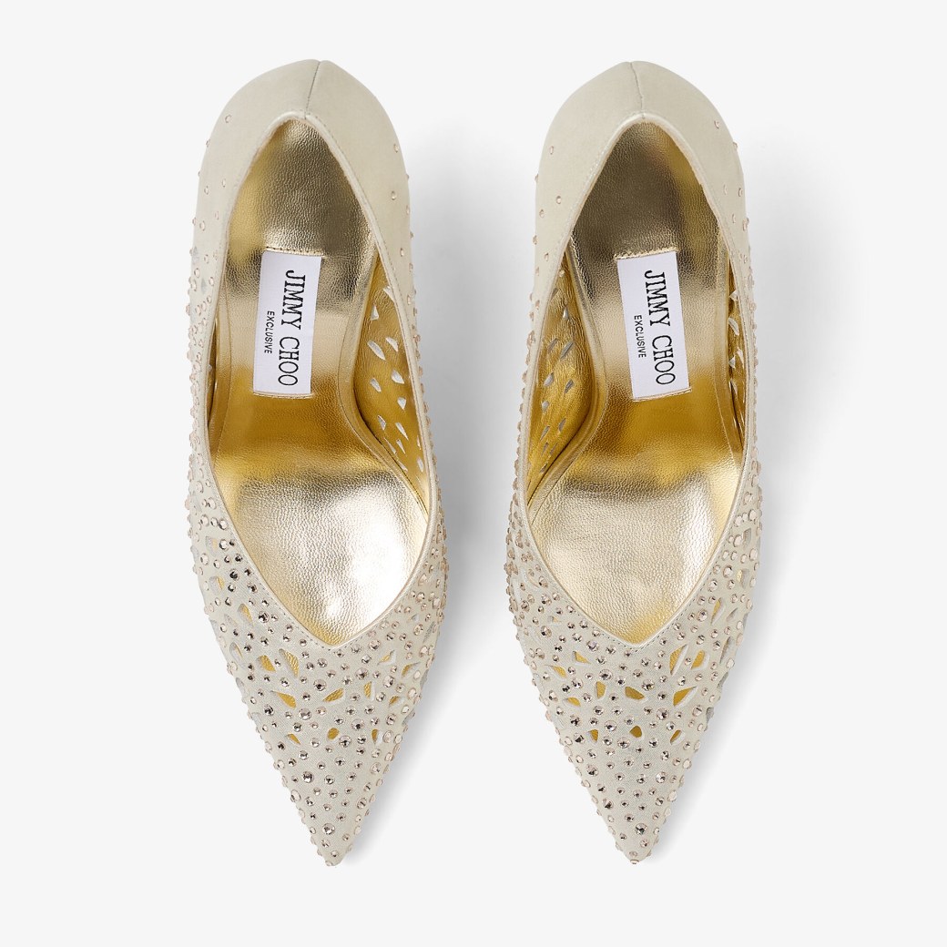 Ziri 90 | Gold Shimmer Suede Crystal Pumps | JIMMY CHOO