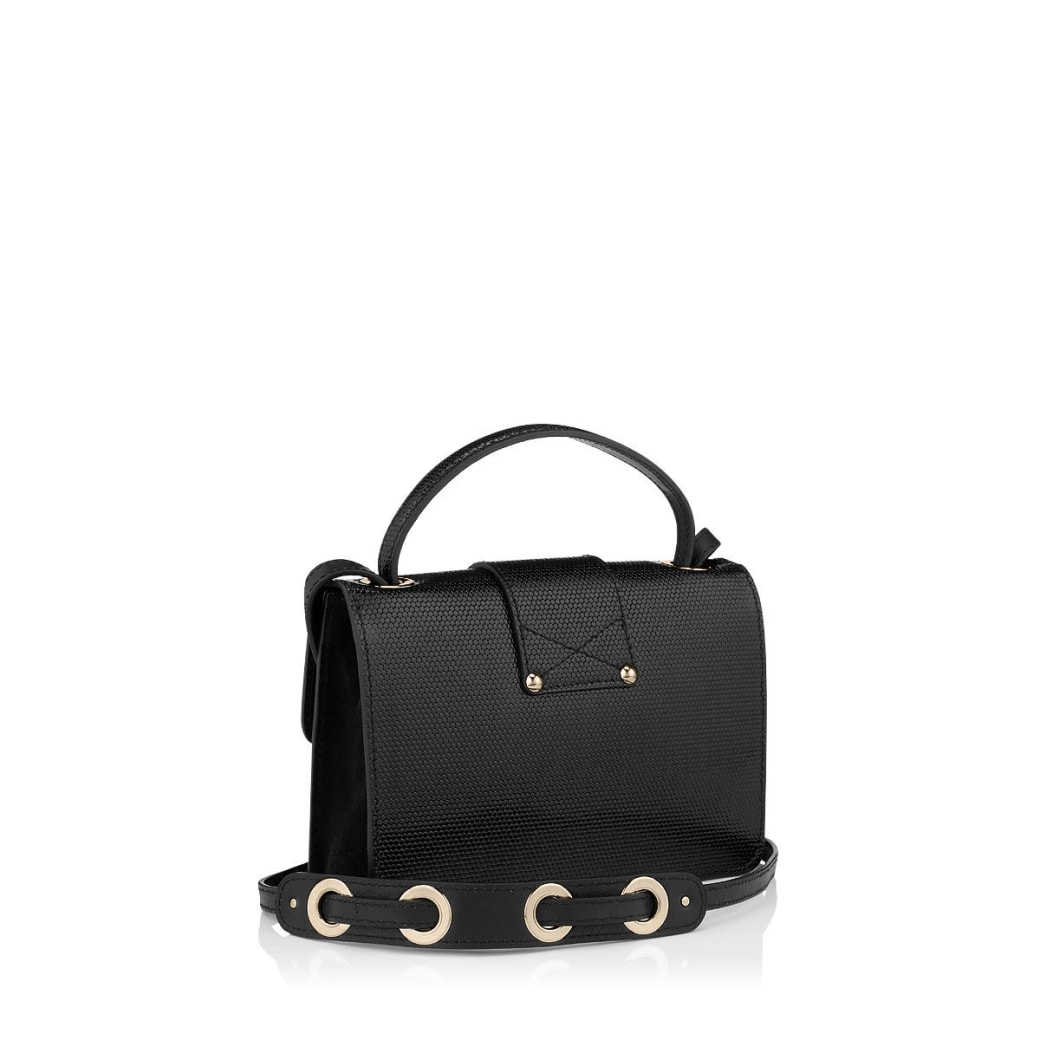 Black Glossy Micro Hexagon Leather Cross Body Bag | Rebel | Cruise 15 ...