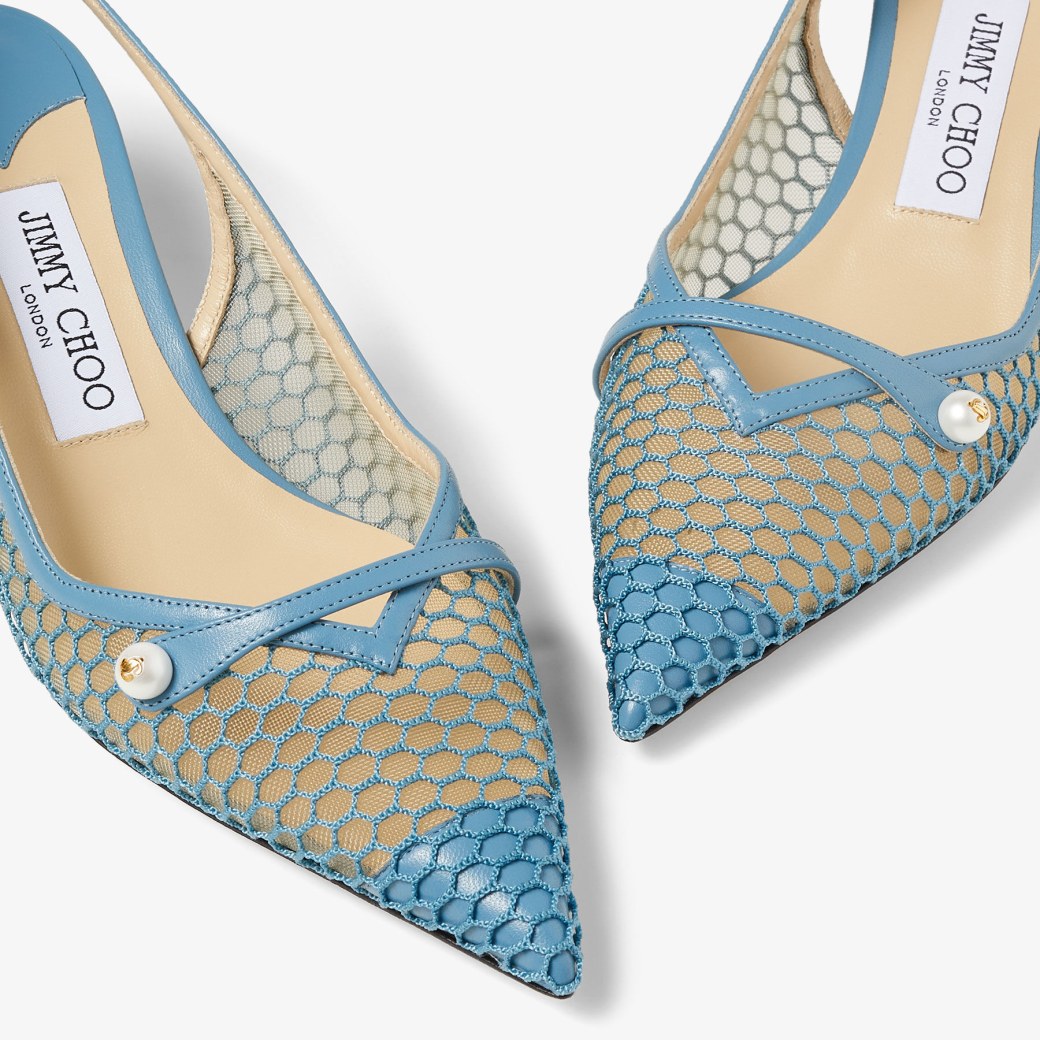 AMITA 45 | Smoky Blue Fishnet Mesh and Nappa Slingback Pumps | Summer ...