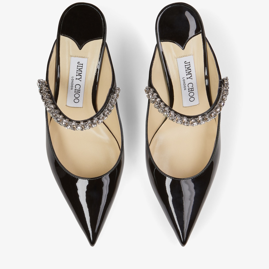 Black Patent Leather Mules with Crystal Strap | BING 65 | Cruise 19 ...