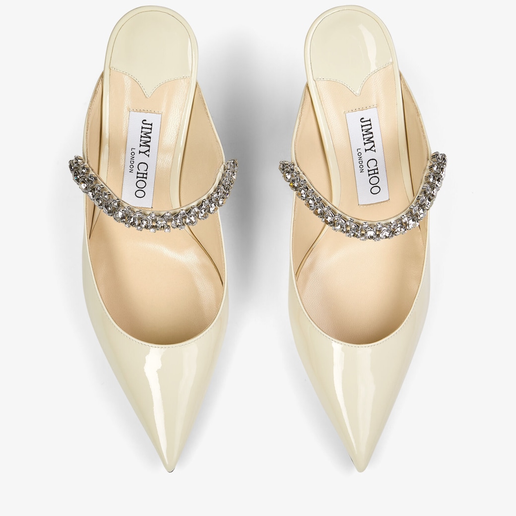 Linen Patent Leather Mules with Crystal Strap | BING 65 | Cruise 19 ...