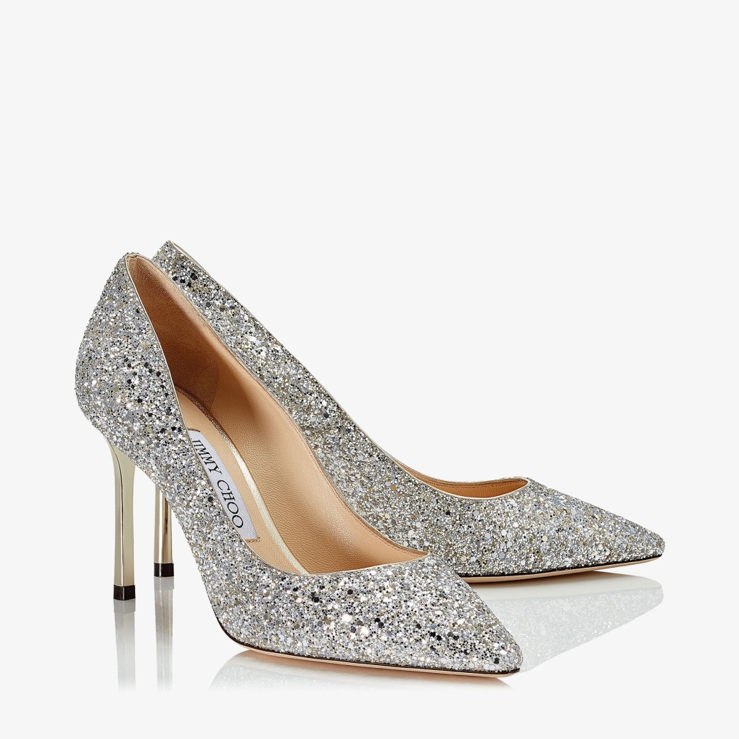 Champagne Coarse Glitter Fabric Pointy Toe Pump| ROMY 85| Pre Fall 19 ...