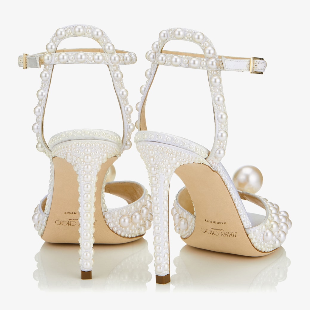 White Satin Sandals with All Over Pearls | SACORA 100 | Autumn Winter ...