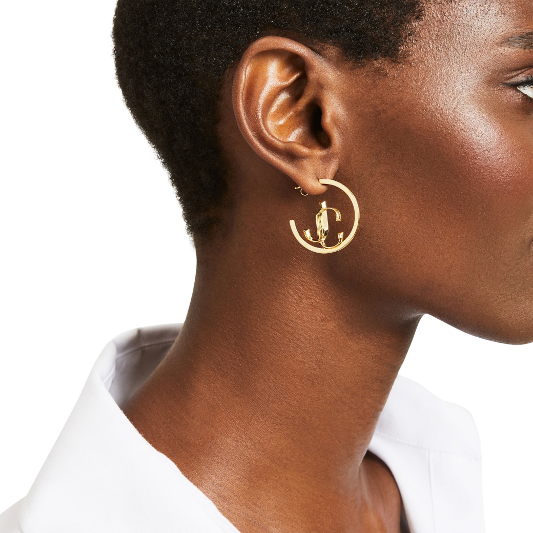 Jimmy Choo Jc Monogram Hoops In Gold | ModeSens