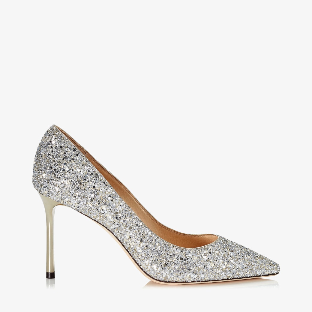 Champagne Coarse Glitter Fabric Pointy Toe Pump| ROMY 85| Pre Fall 19 ...