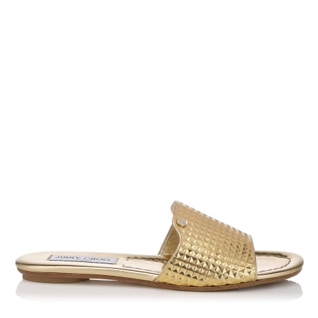 Gold Cubed Mirror Leather Slides | Nanda | Spring Summer 15 | JIMMY CHOO