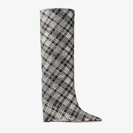 BLAKE KB 85 | Black Satin Knee-High Boots with Beaded Tartan | Autumn ...