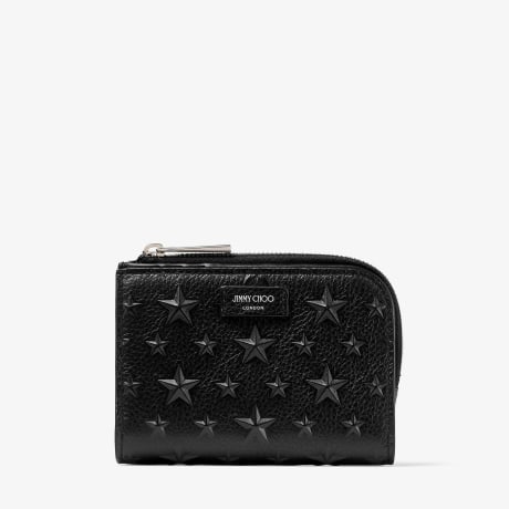 Compact Zip Wallet | Black Embossed Leather Wallet | JIMMY CHOO AU
