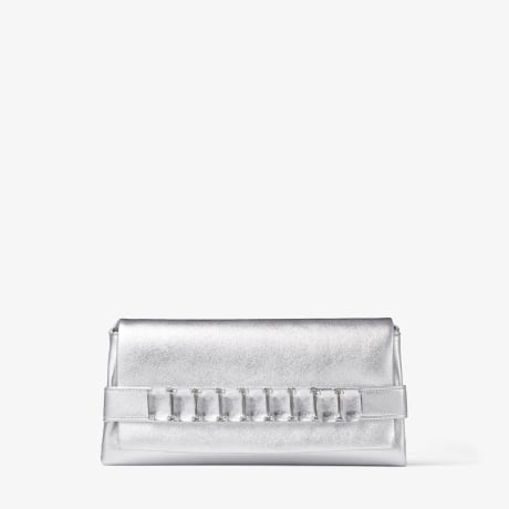 Kya | Silver Metallic Nappa Leather Clutch Bag | JIMMY CHOO