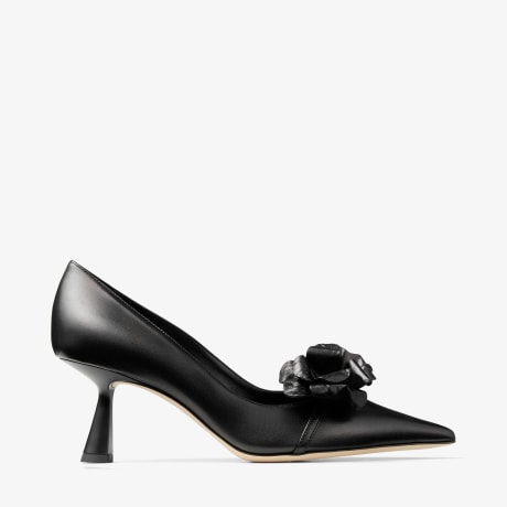 ROSALIA/FLOWERS 65 | Black Nappa Leather Pumps with Flowers | New ...