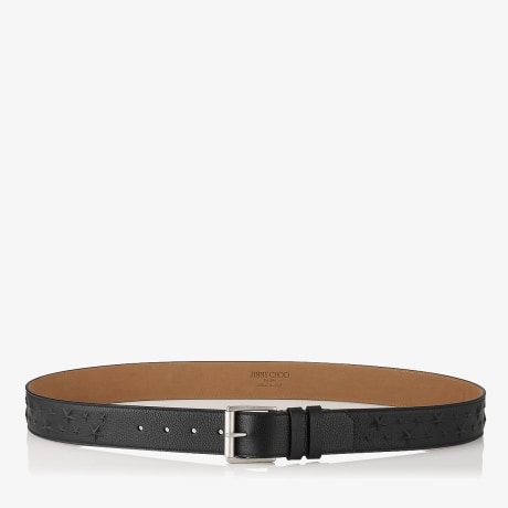 Designer Black Leather Belt with Embossed Stars | Archer | JIMMY CHOO