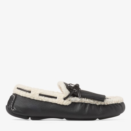 Manon M | Black Tumble Leather Loafers with Shearling | JIMMY CHOO US