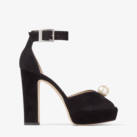 Black Suede Platform Sandals with Pearl Detailing | SOCORIE 120 ...