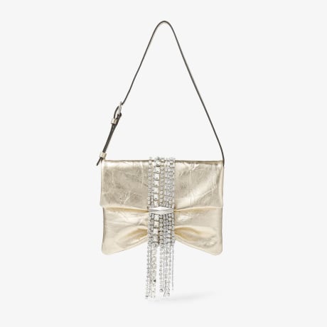 Zandra Shoulder |Sac porté épaule en cuir métallisé noir orné de ...