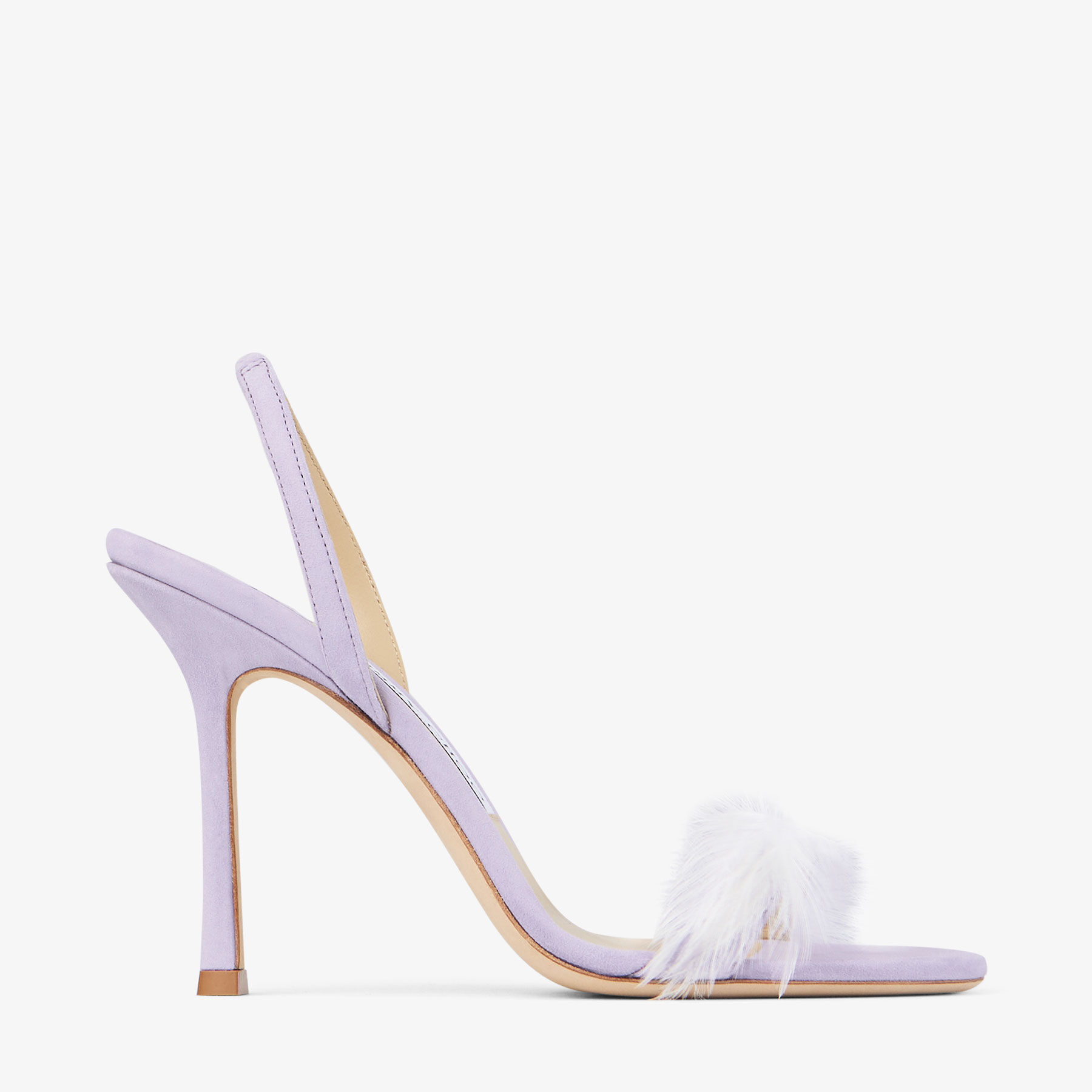 “72138” | Lilac Suede Sandal with Feather Embellishment | JIMMY CHOO