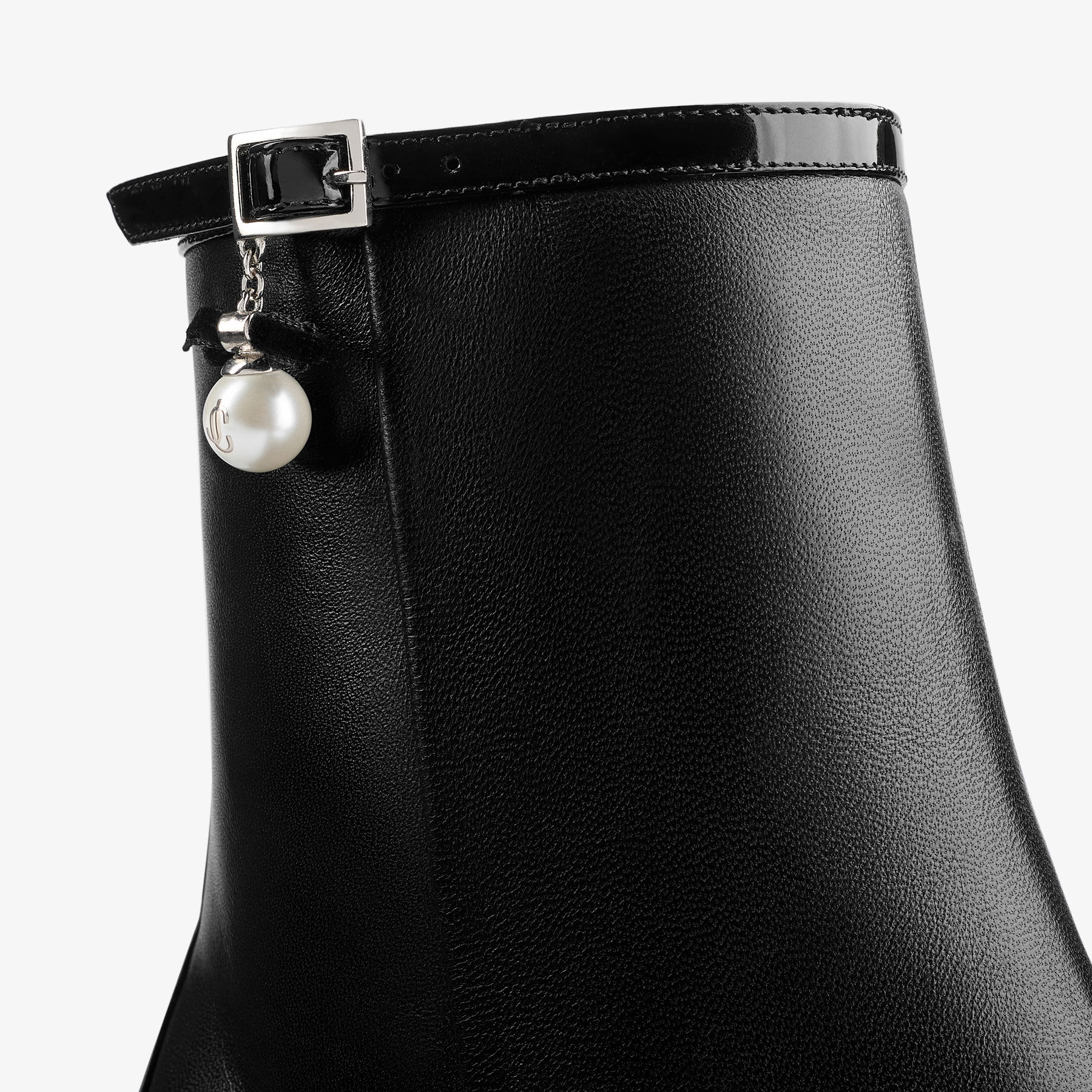 Adry Ankle Boot 60 | Black Patent and Nappa Leather Boots with Pearl ...