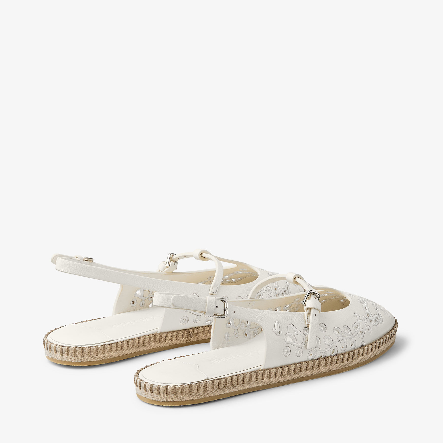 Amiee Flat |Latte Nappa Leather Espadrilles with Sangallo Embroidery ...