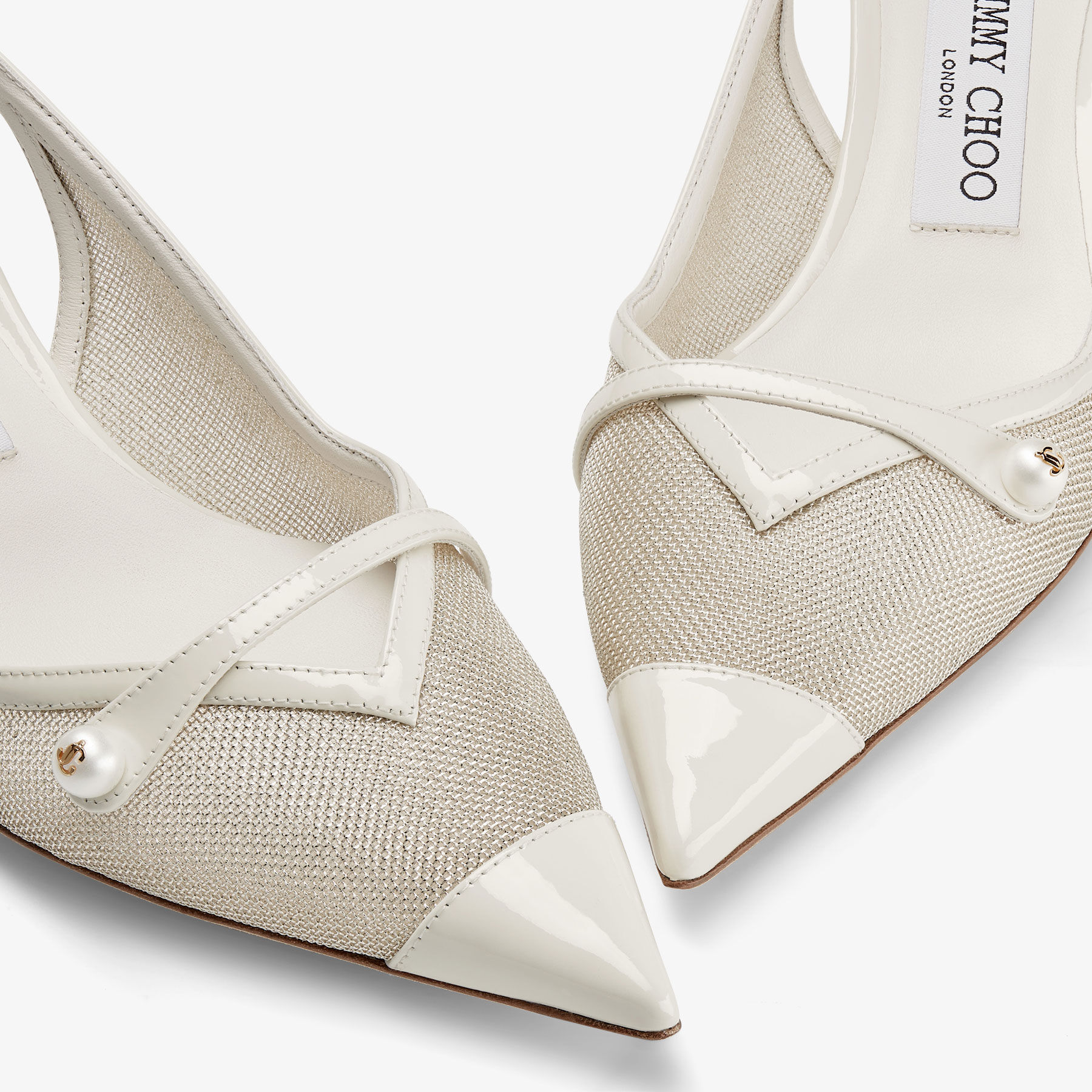 Amita 45 | Latte and Champagne Patent and Metallic Mesh Sling Back ...