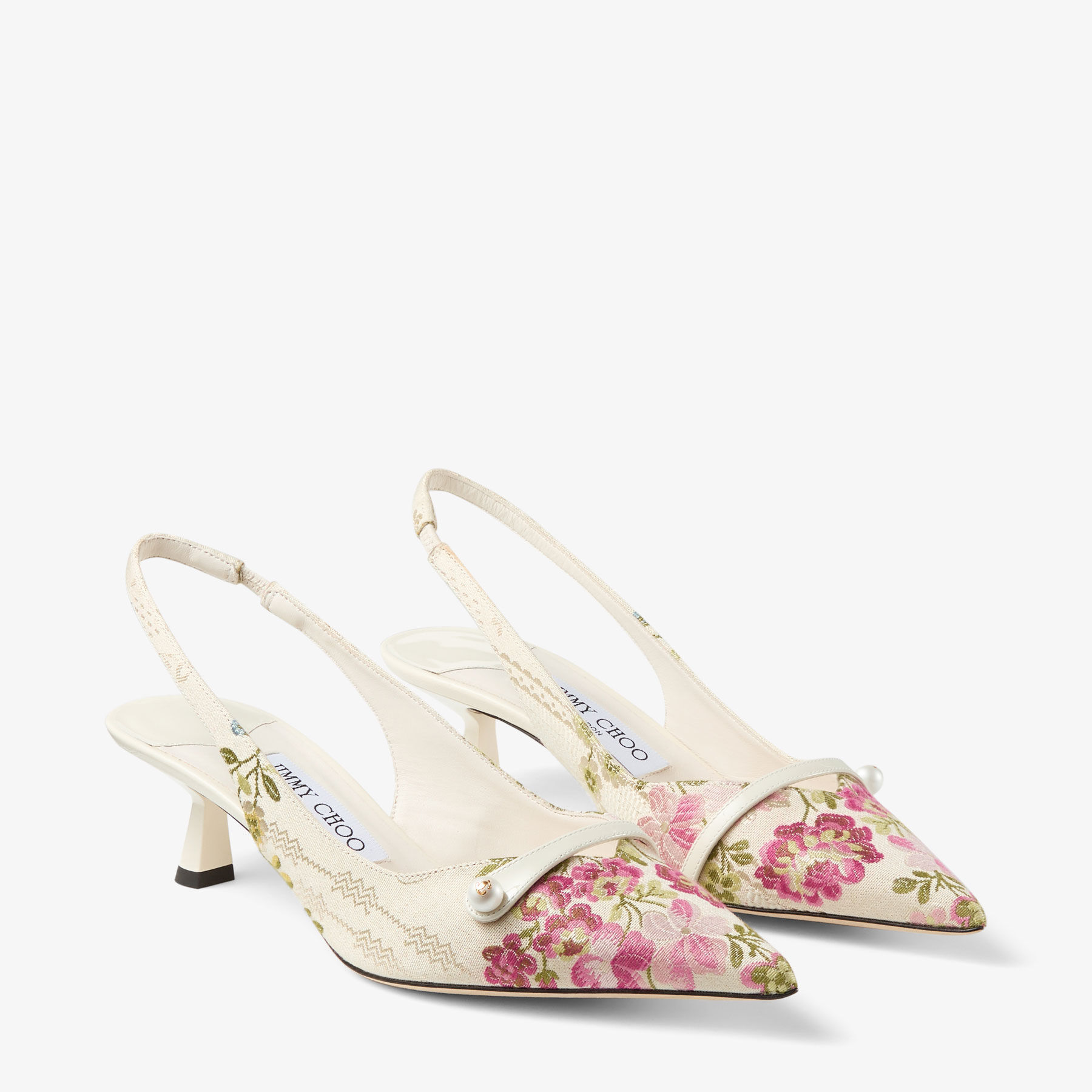Amita 45 |Rose Floral Jacquard Slingbacks | JIMMY CHOO