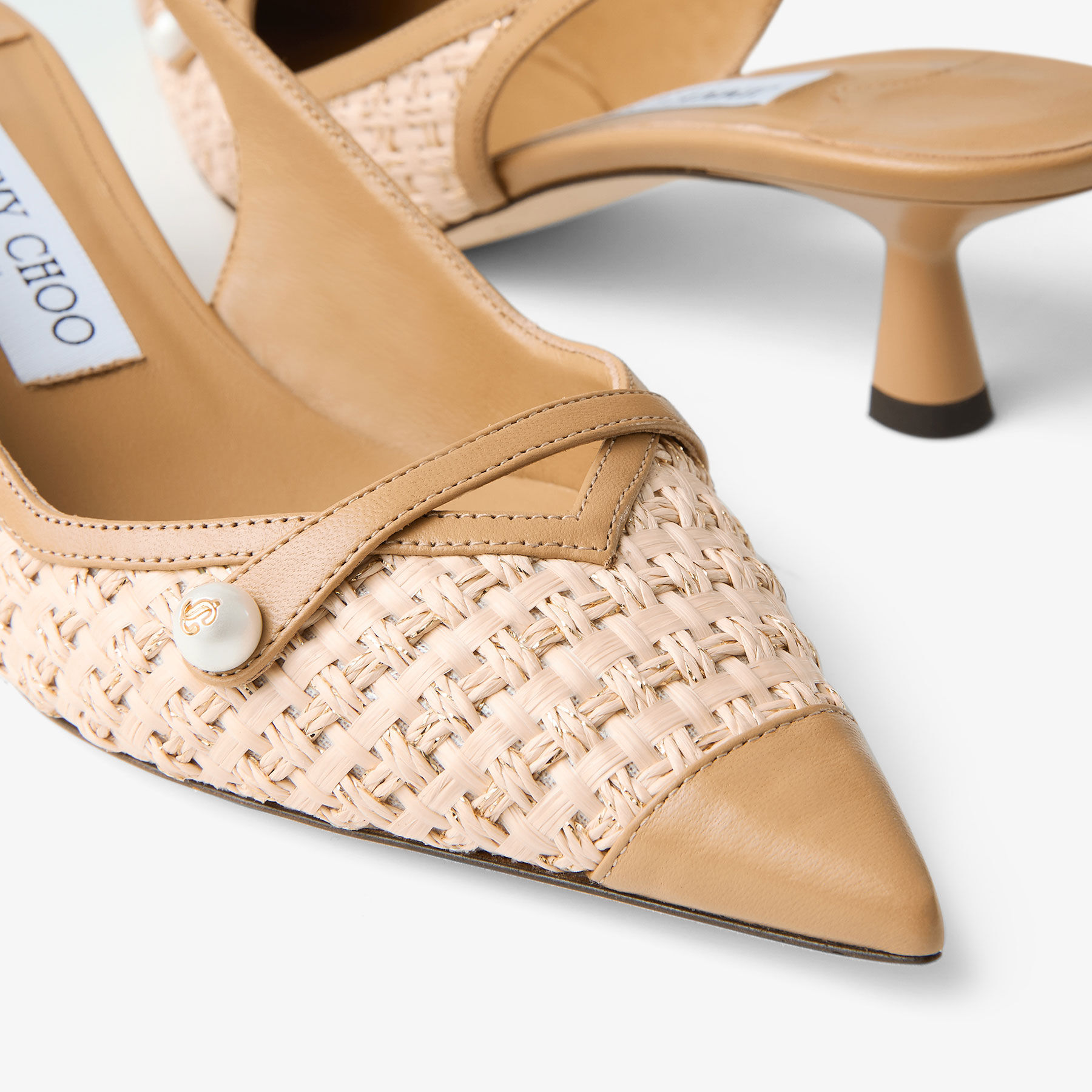Amita 45 | Cappuccino Leather and Raffia Pumps | JIMMY CHOO
