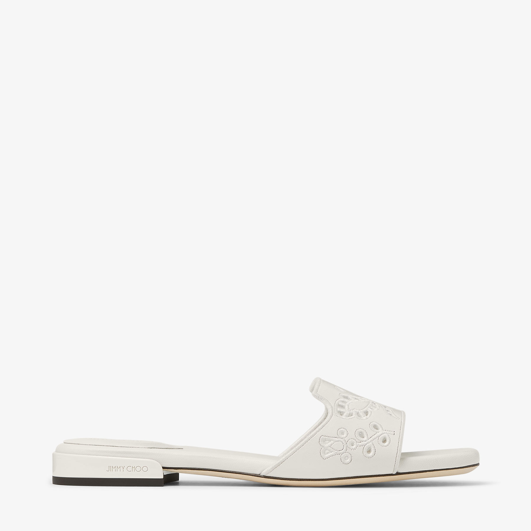 Ariane Flat |Latte Nappa Leather Slide with Sangallo Embroidery | JIMMY ...