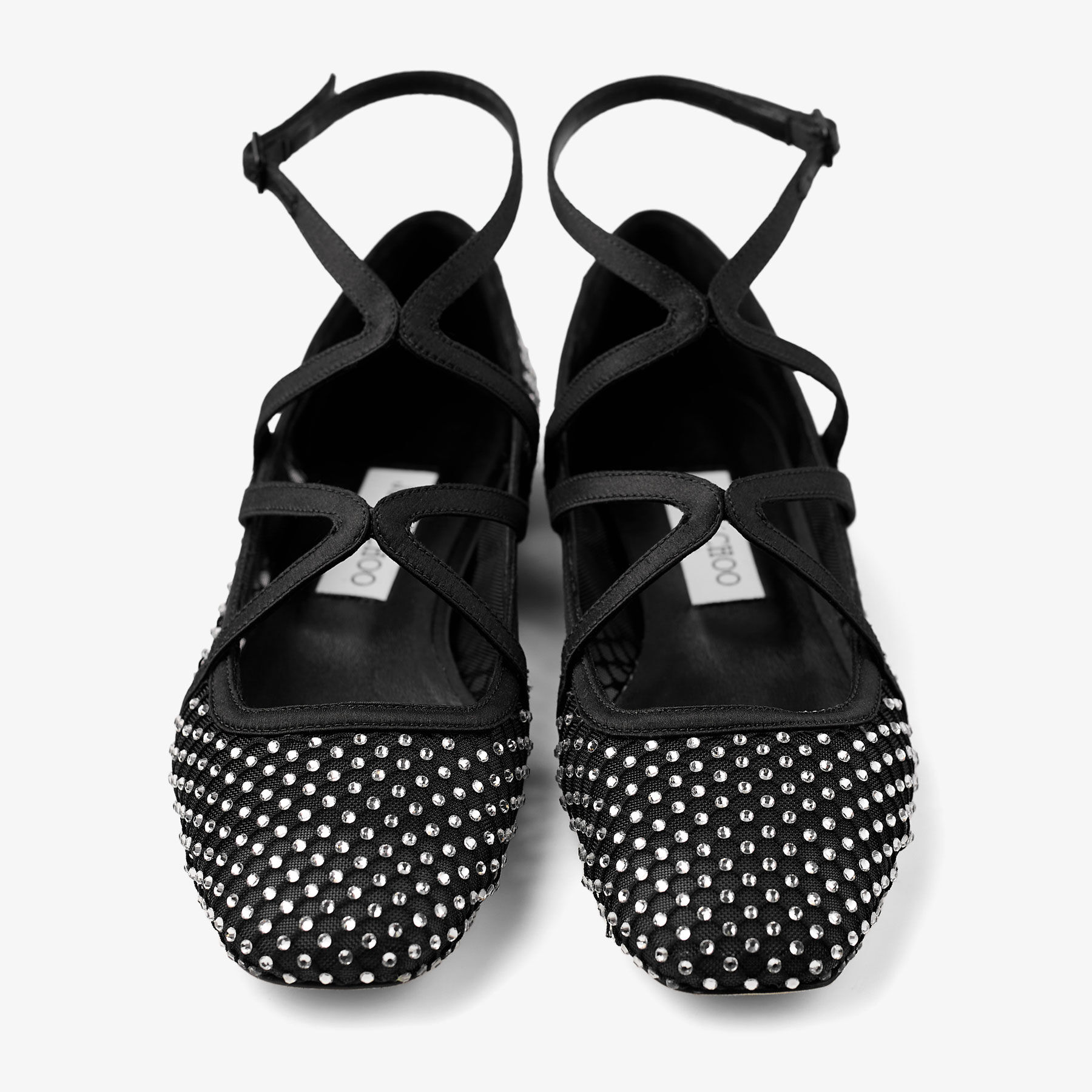 Astoria Flat | Black Satin Crystal Flats | JIMMY CHOO