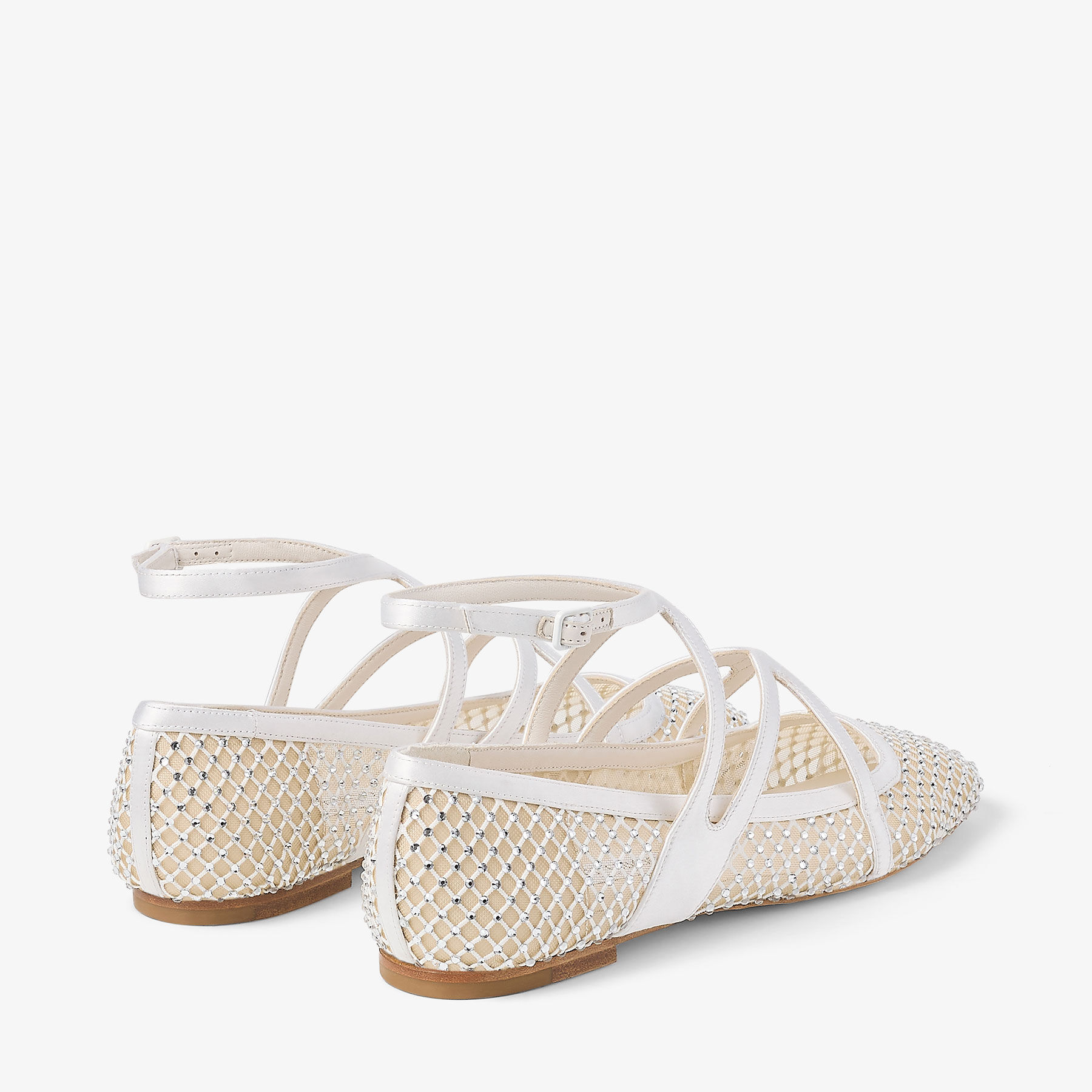 Astoria Flat | White Crystal Mesh Satin Flats | JIMMY CHOO