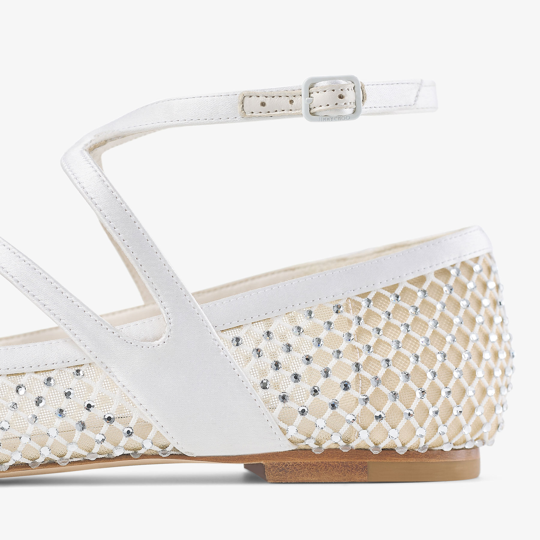 Astoria Flat | White Crystal Mesh Satin Flats | JIMMY CHOO