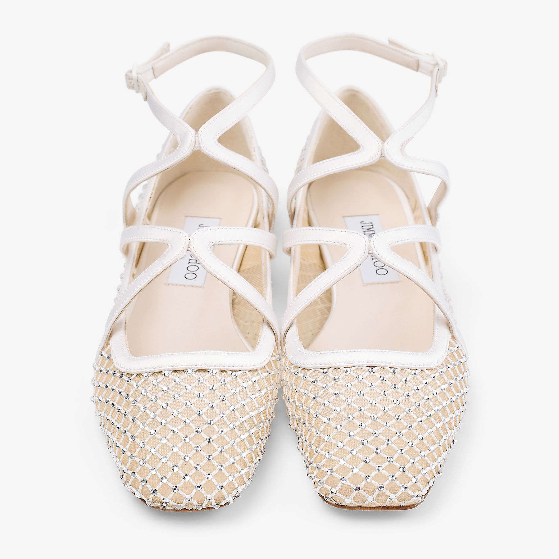 Astoria Flat | White Crystal Mesh Satin Flats | JIMMY CHOO