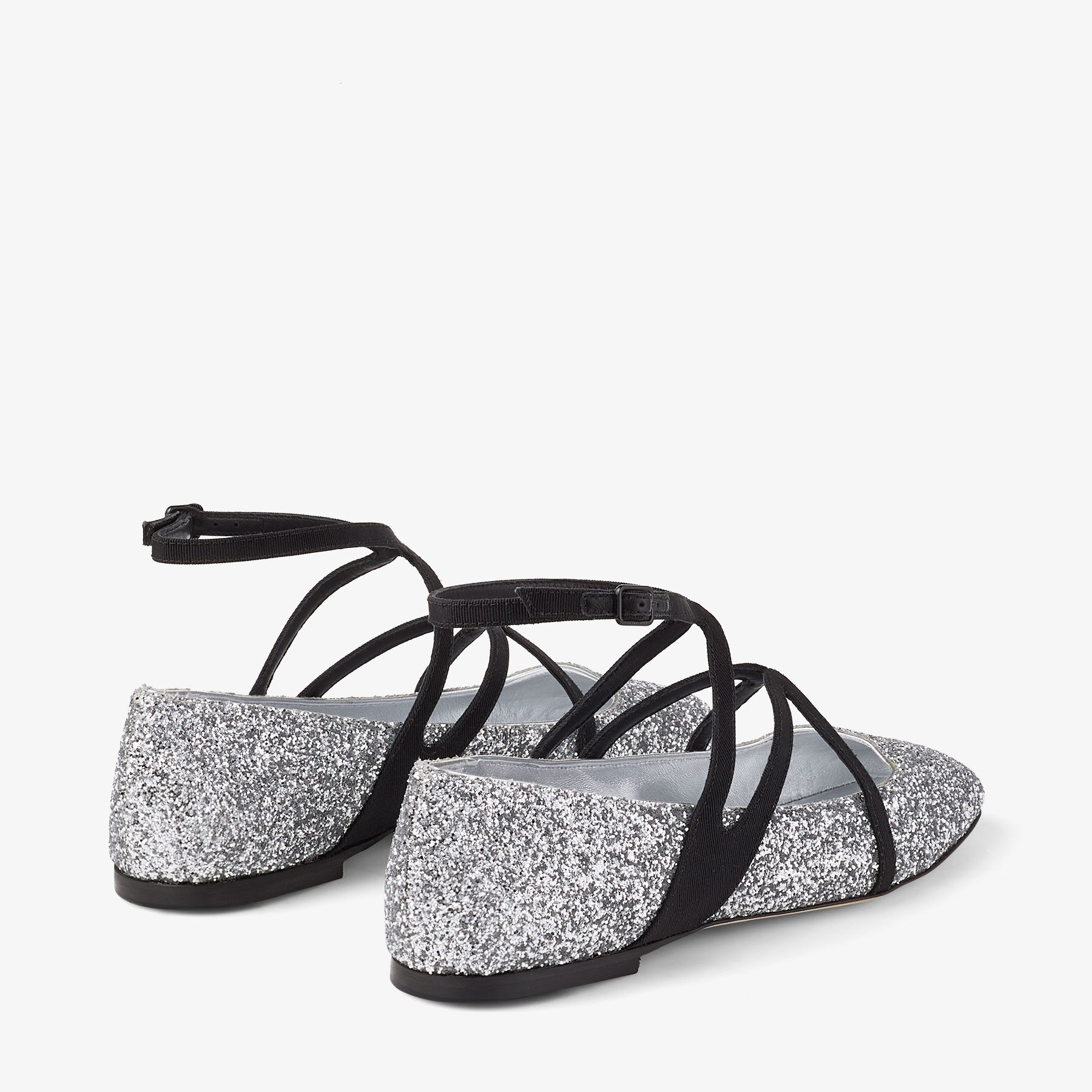 Astoria Flat | Silver/Black Glitter Fabric Flats | JIMMY CHOO UK