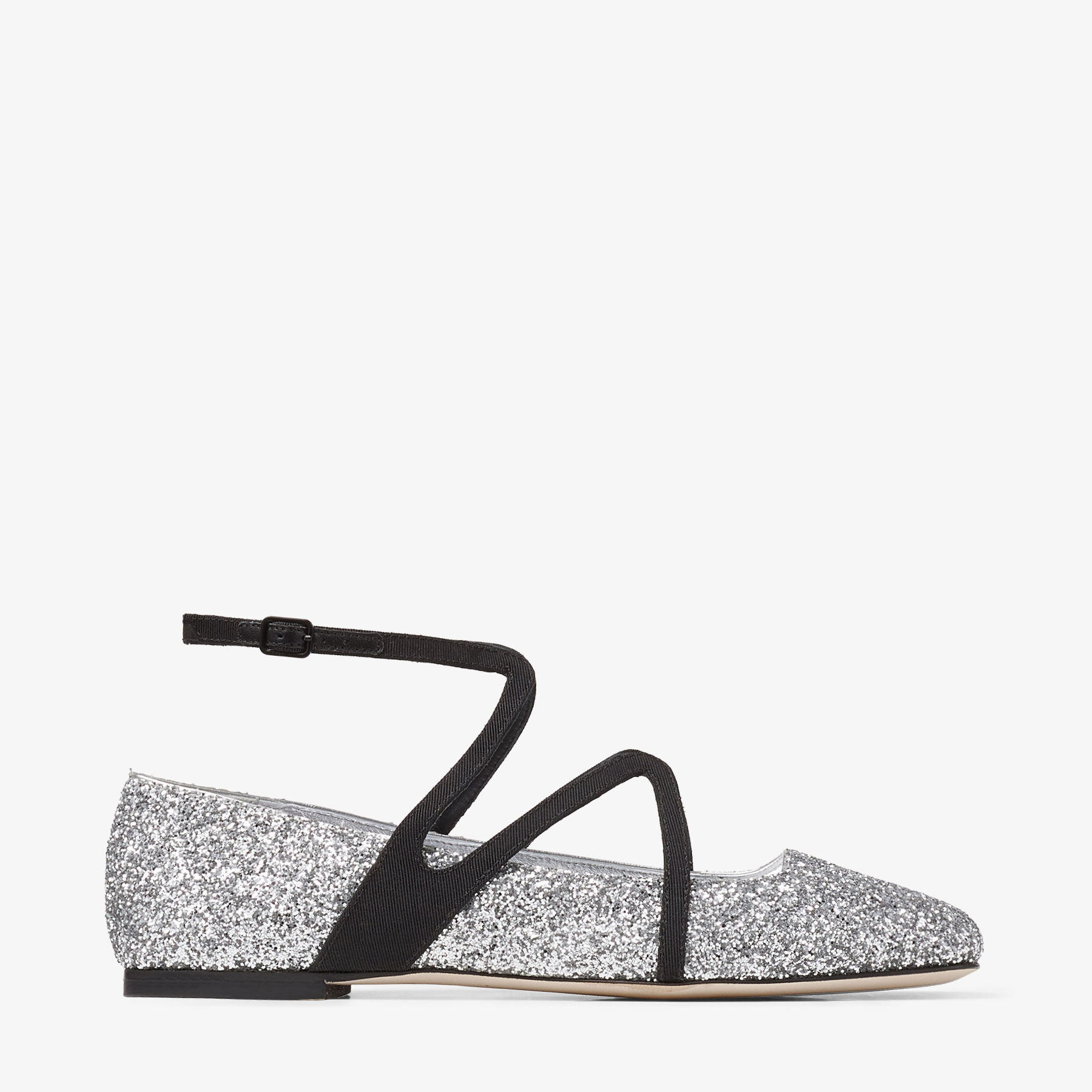Astoria Flat | Silver/Black Glitter Fabric Flats | JIMMY CHOO UK