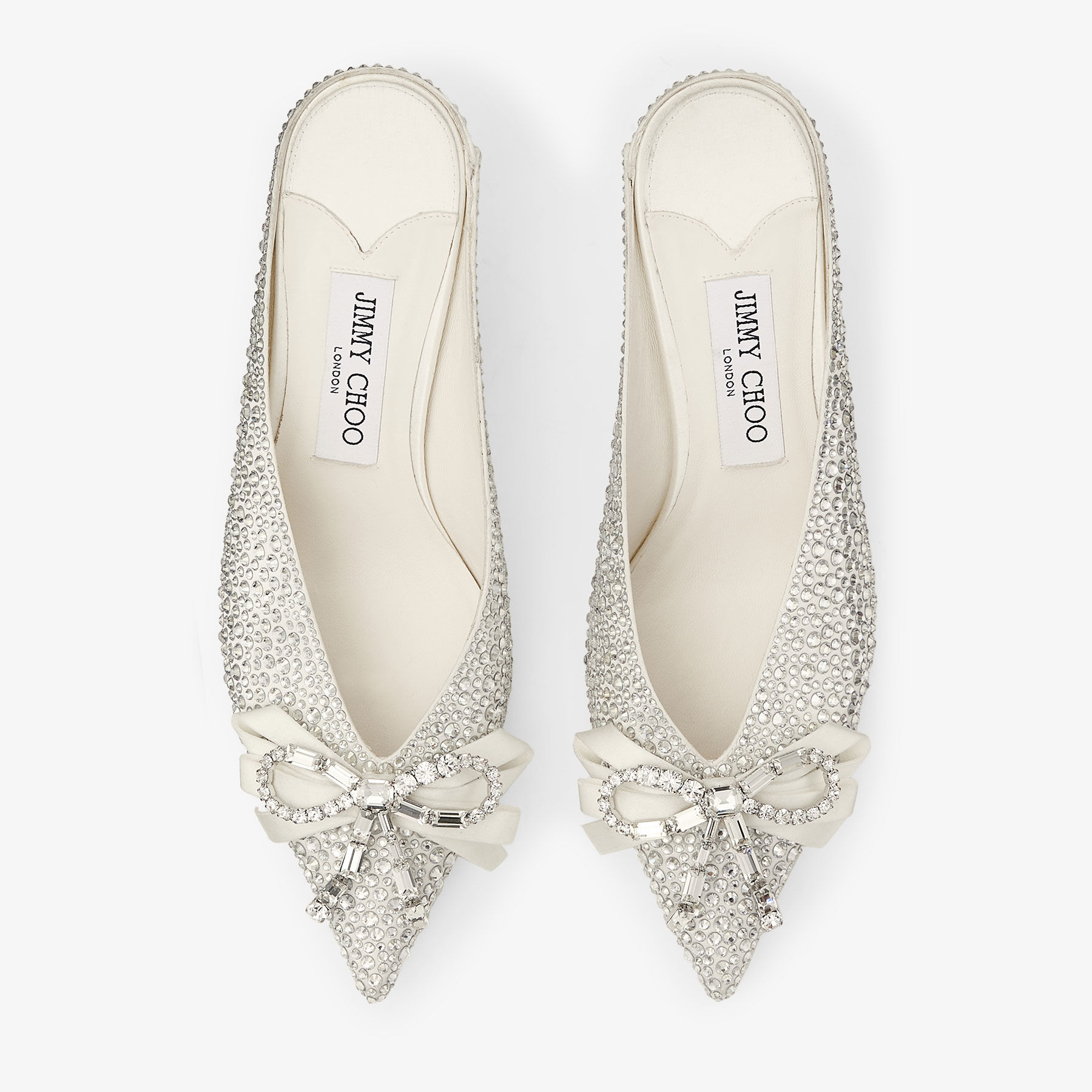 Auria Mule 50 | Ivory Satin and Princess Crystal Hotfix Mules with Bow ...