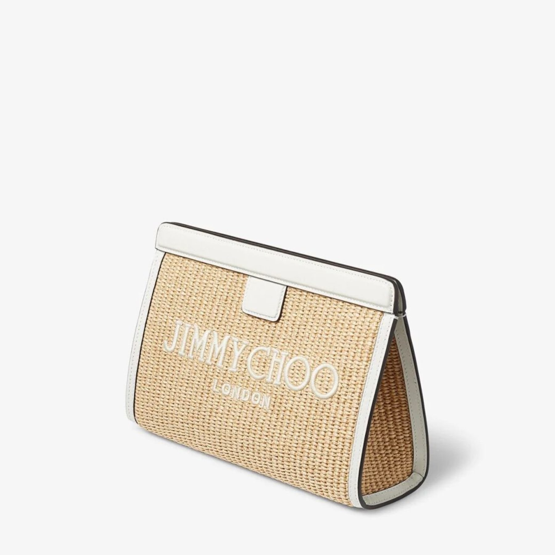 Avenue Pouch | Natural/Latte Embroidered Raffia and Leather Pouch ...