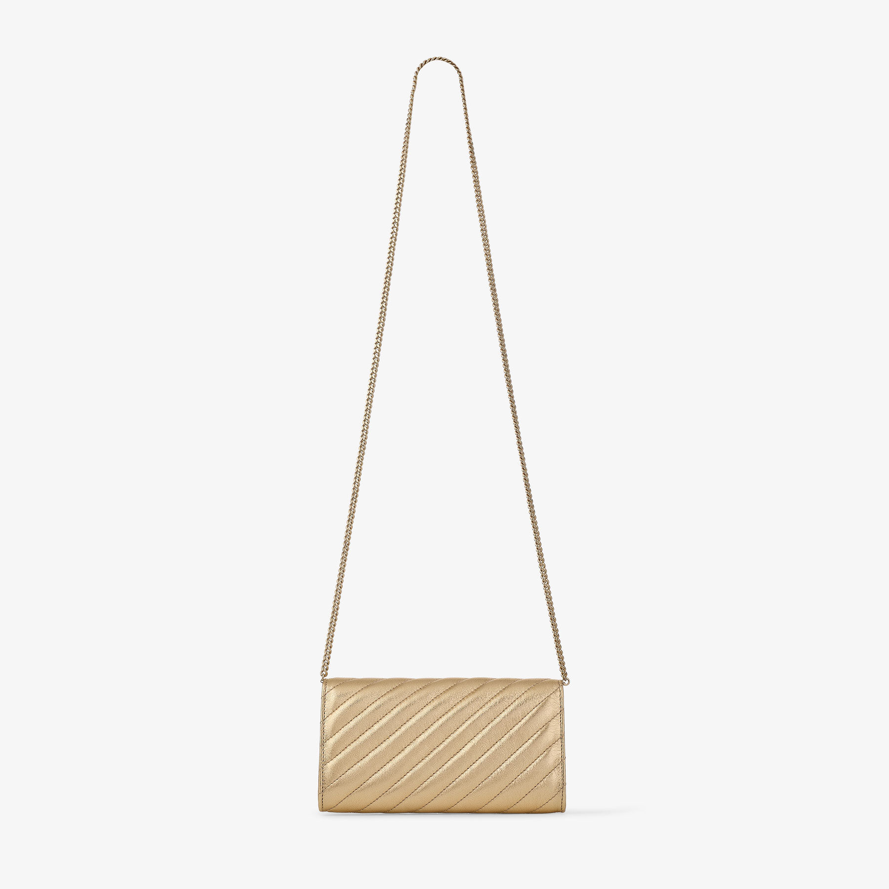 Curve Wallet With Chain | Shiny Gold Quilted Metallic Leather Clutch ...