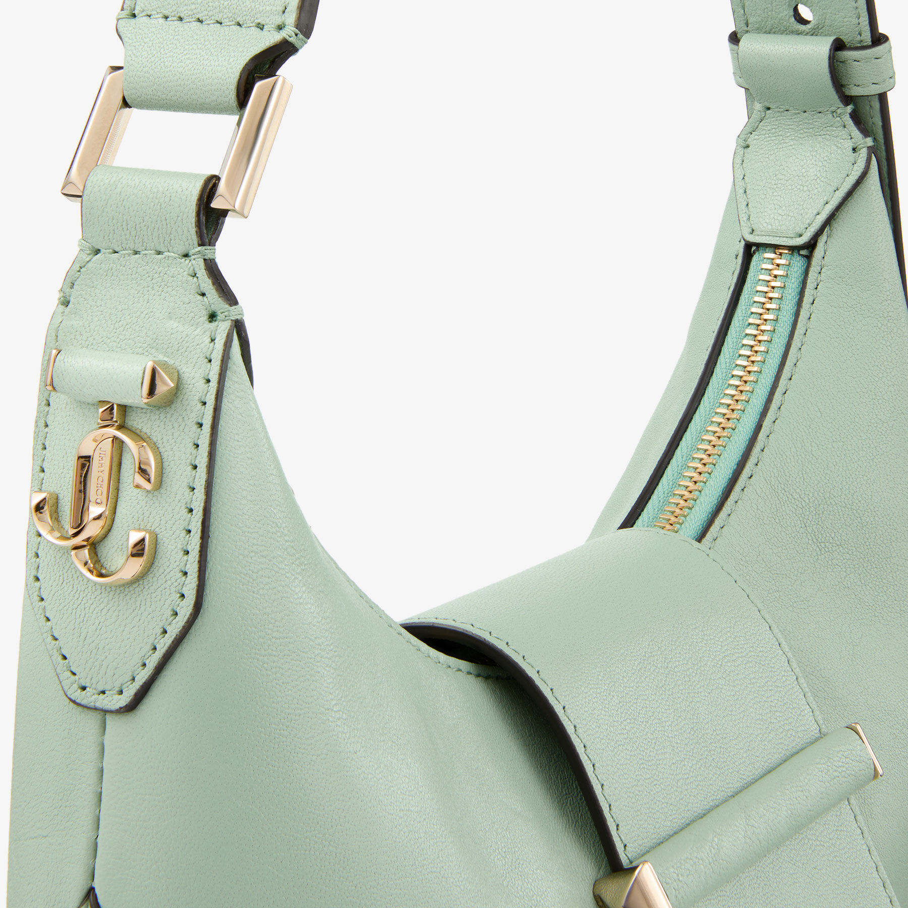 Bar Hobo Small | Verde Biker Leather Shoulder Bag | JIMMY CHOO