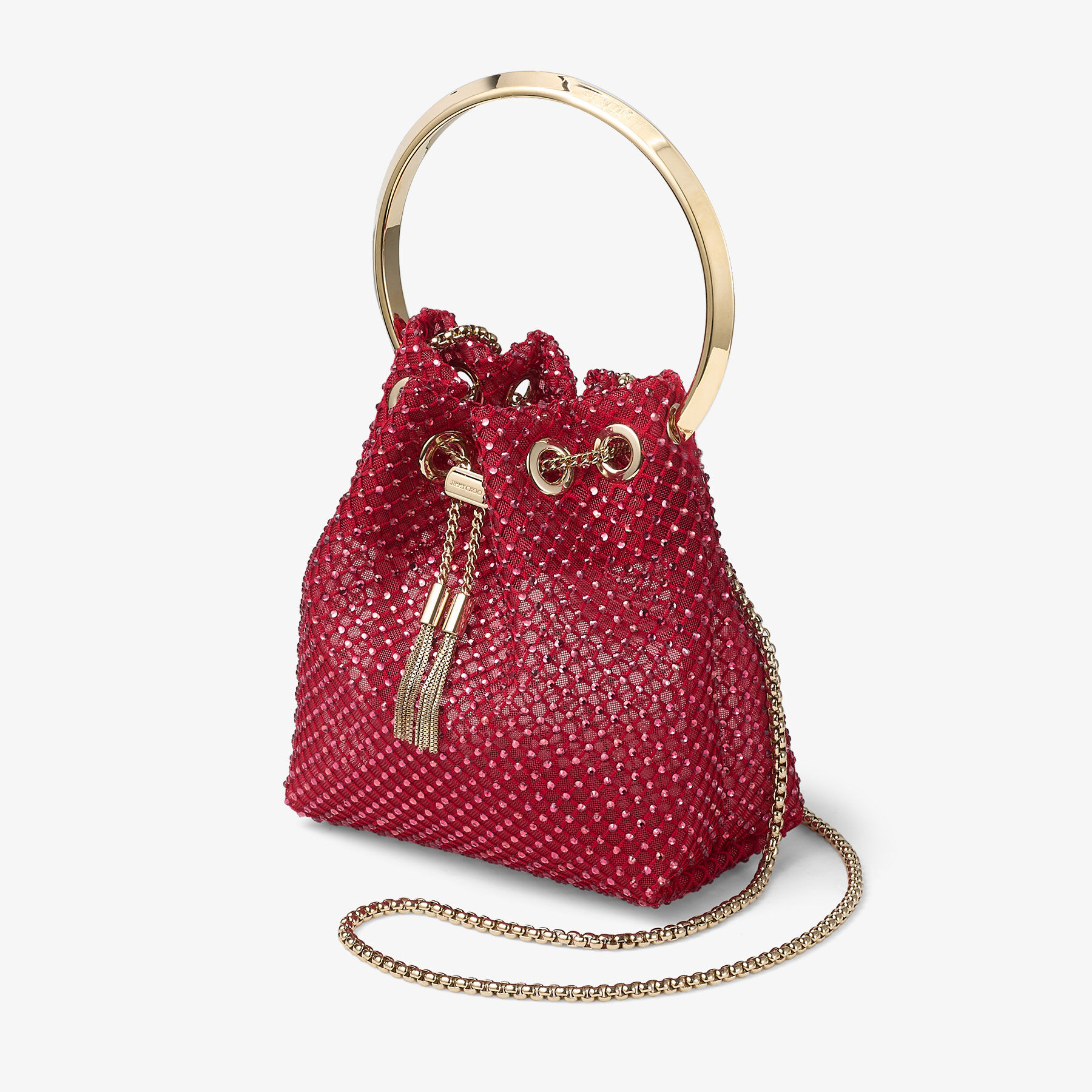 Bon Bon | Red Crystal Mesh Satin Handbag | JIMMY CHOO