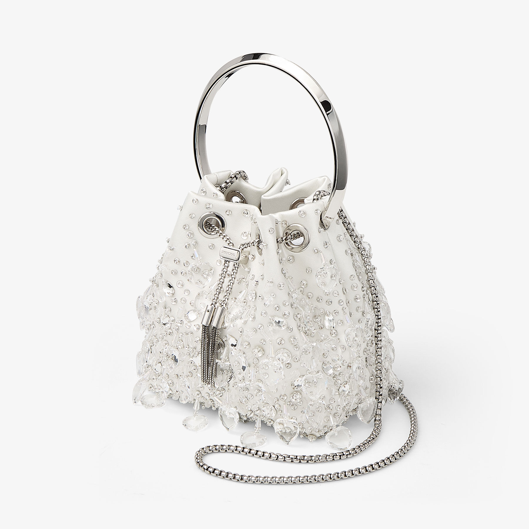 Bon Bon|Latte/Silver Satin Crystal Bag| JIMMY CHOO UK